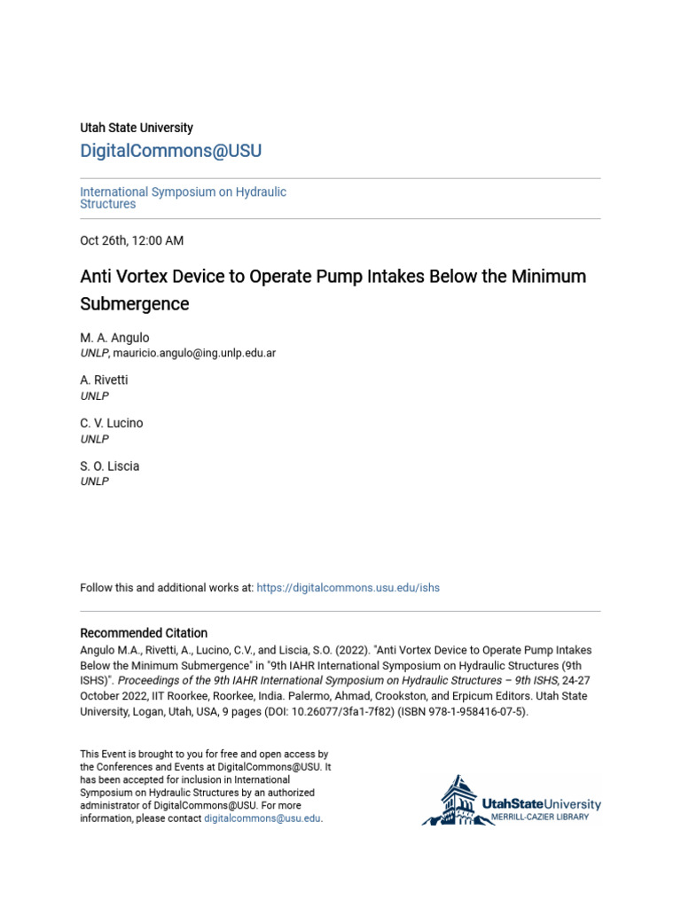 Anti Vortex Device To Operate Pump Intakes Below The Minimum Subm ...