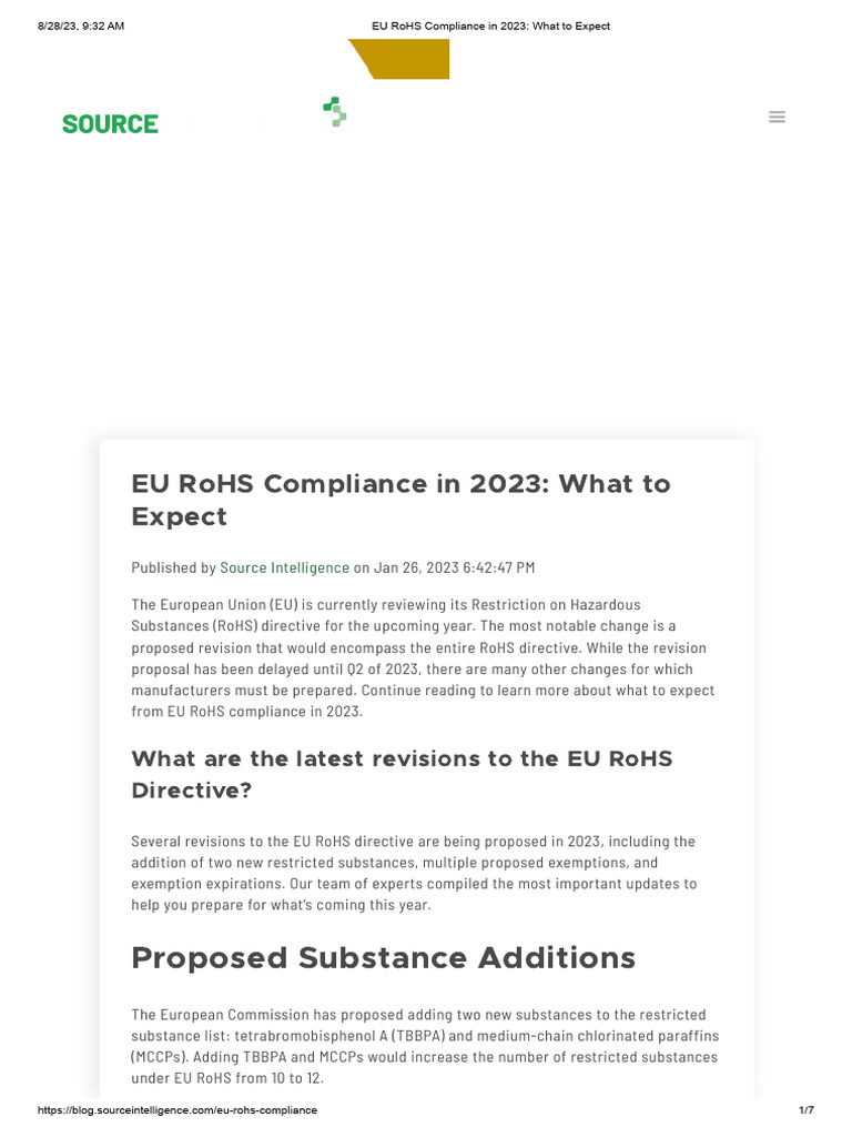 EU RoHS Compliance in 2023 - What To Expect | PDF | Chemical Substances ...