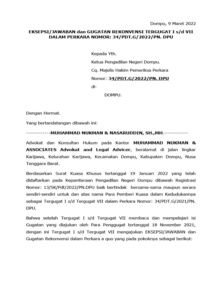 Gugatan Rekonvensi 2022 | PDF
