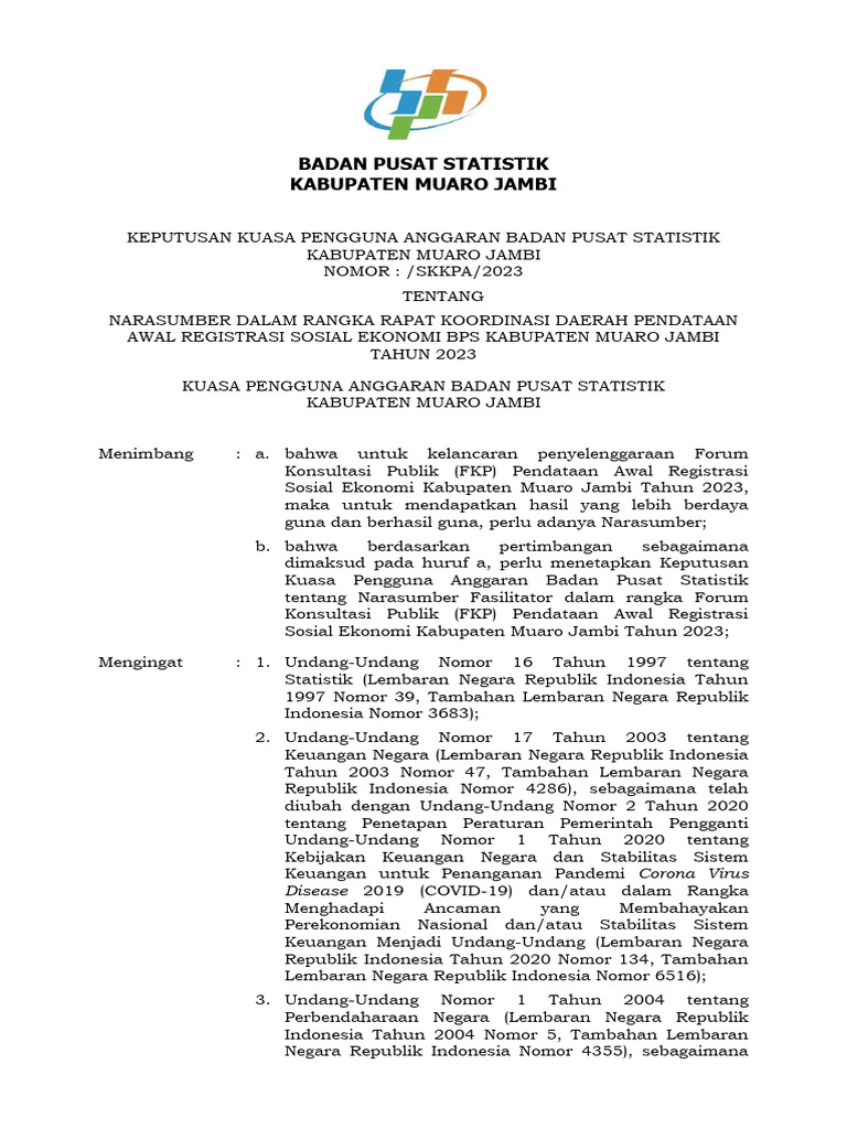 2023 REGSOSEK - Contoh SK Narsum Draft | PDF