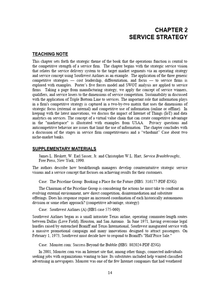 Service Strategy: Teaching Note | PDF | Strategic Management | Analytics
