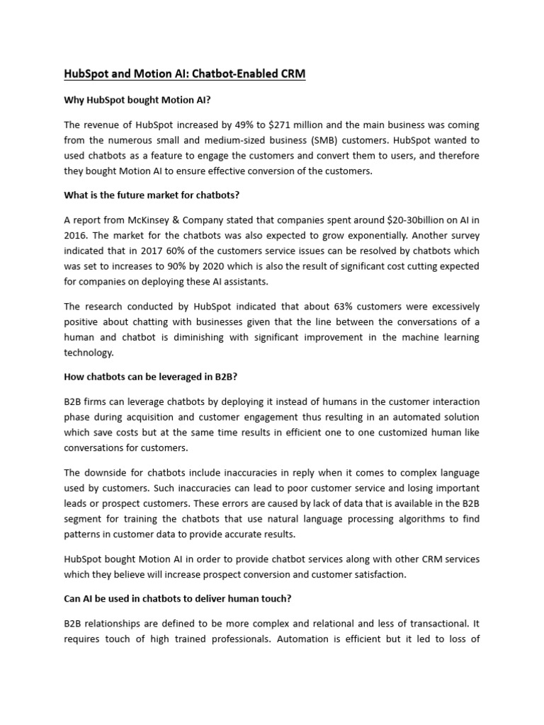 B 5 - HubSpot and Motion AI Chatbot Enabled CRM | PDF | Artificial ...