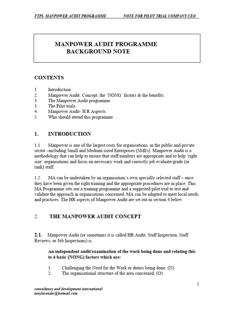 Manpower Audit Background | Download Free PDF | Human Resources | Audit