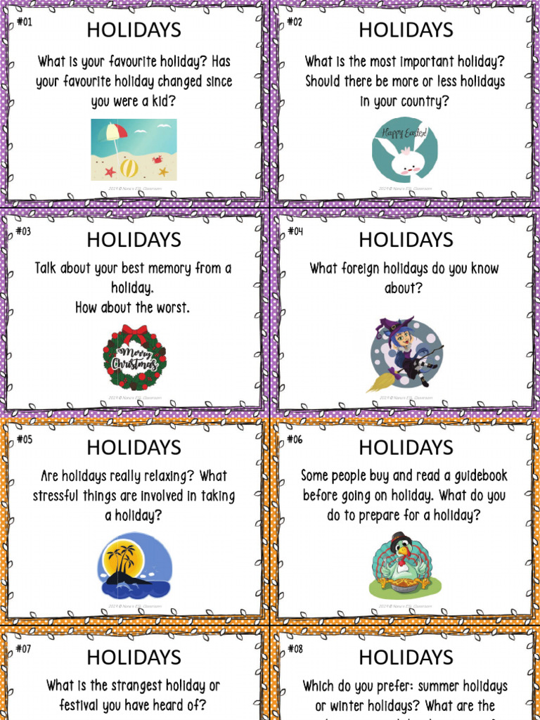 2 Holidays Conversation Cards 4 Per PageBrE (2) | PDF