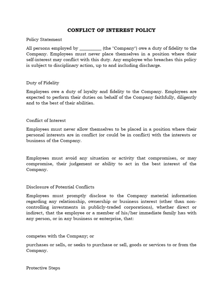 Employee Conflict of Interest Guidelines | PDF | Conflict Of Interest ...