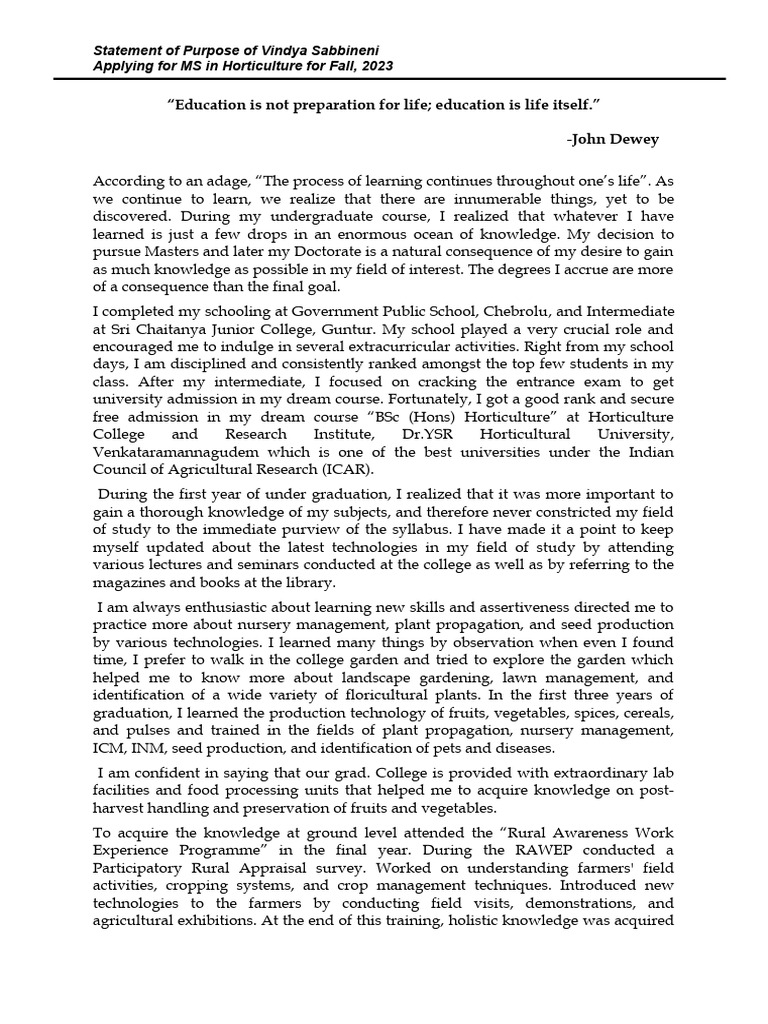 SOP Vindhya | PDF | Agriculture | Master's Degree