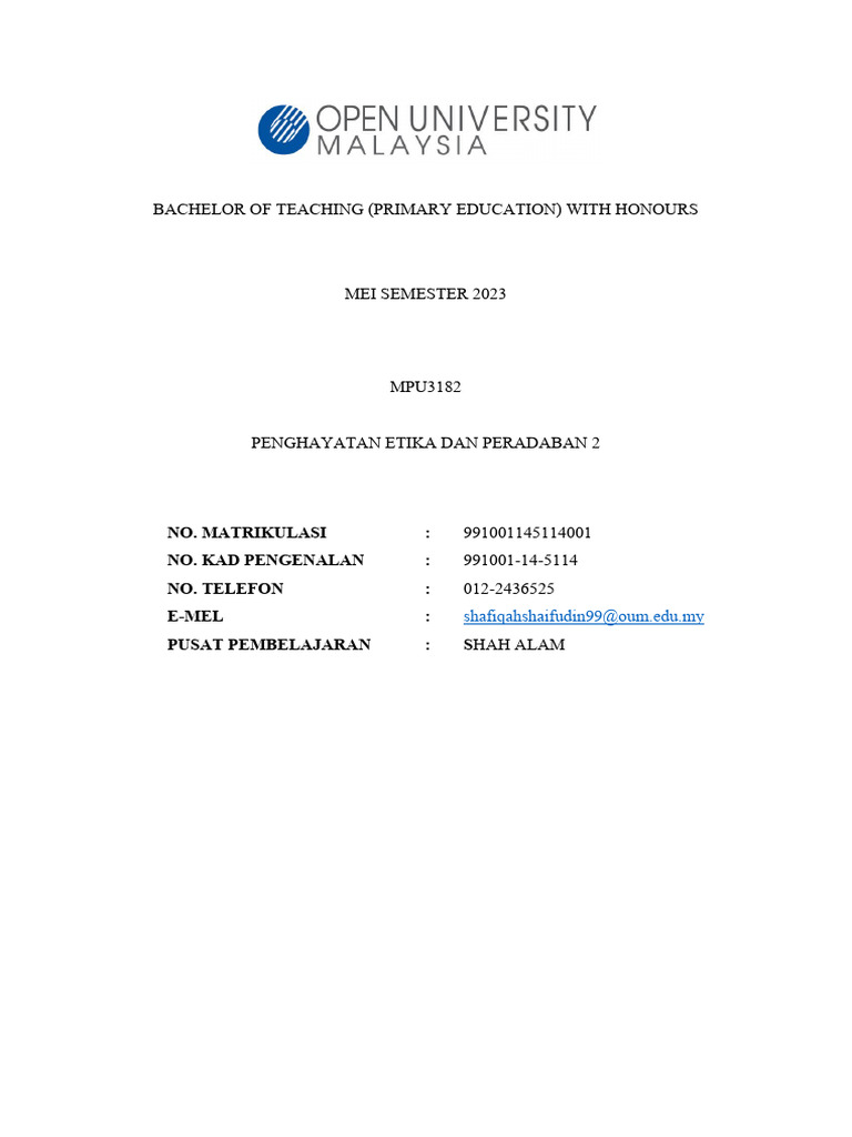 Mpu3182 Etika Dan Peradaban | PDF