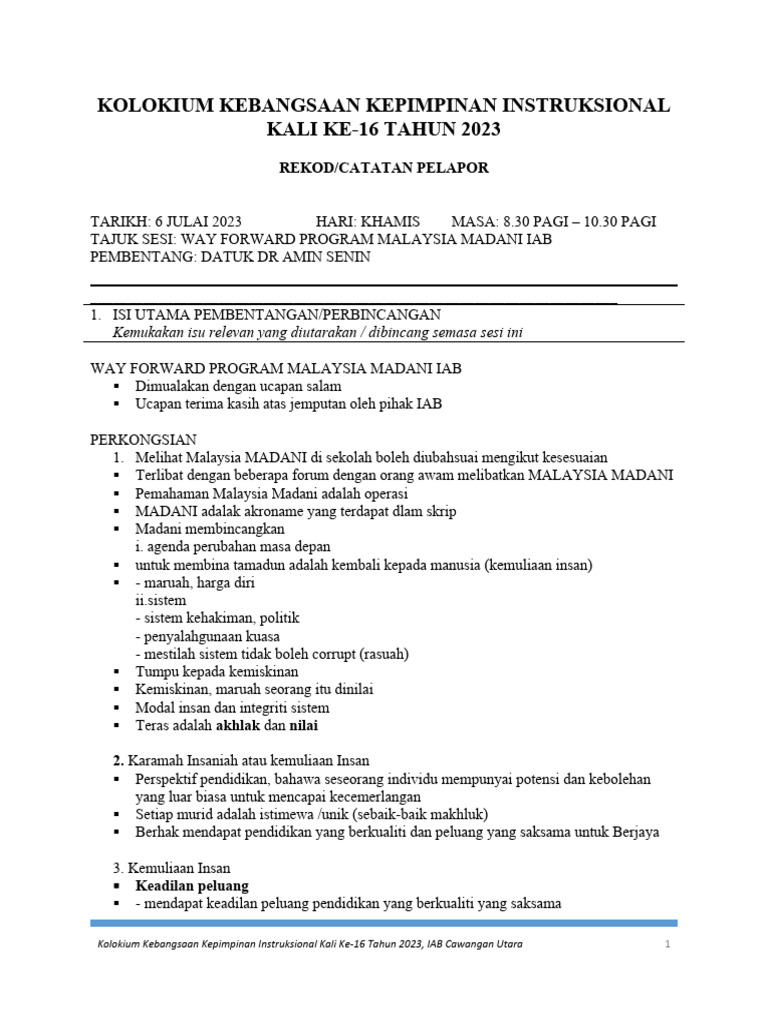 Laporan Ucap Utama 2 Way Forward Program Malaysia Madani IAB P1 | PDF | Karier & Perkembangan