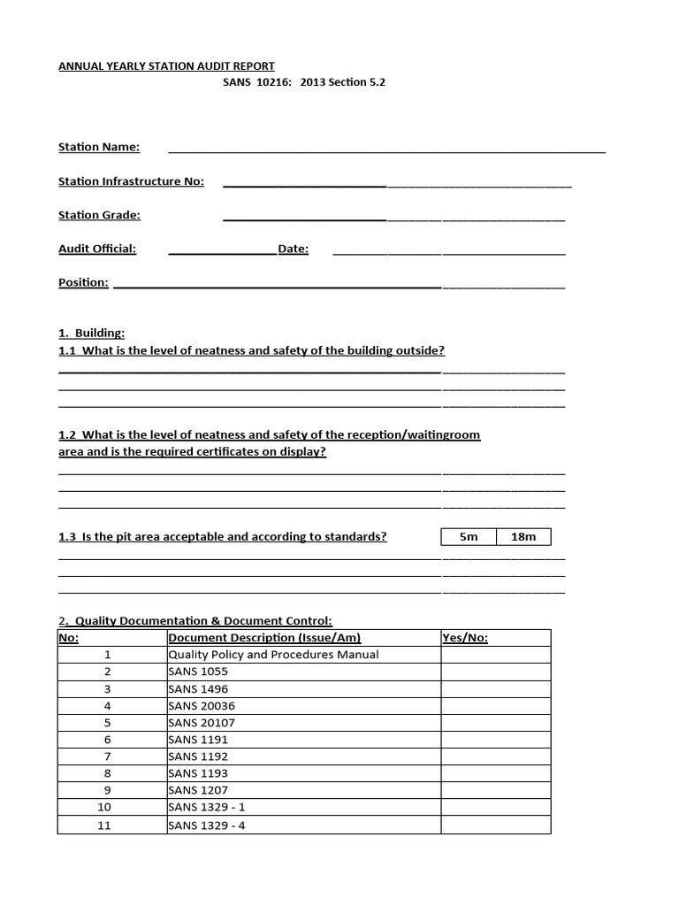 Yearly Audit Station Report BL 1 | PDF