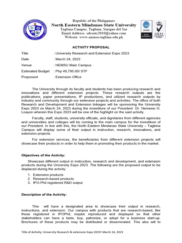 Activity Proposal (University Expo) ..Edited | PDF | Foods | Food And Drink