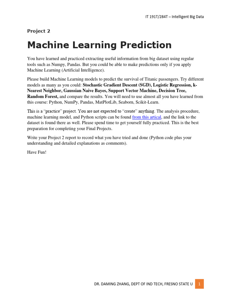 IT191T%2C284T+%E2%80%93+Project+2_Machine+Learning | PDF