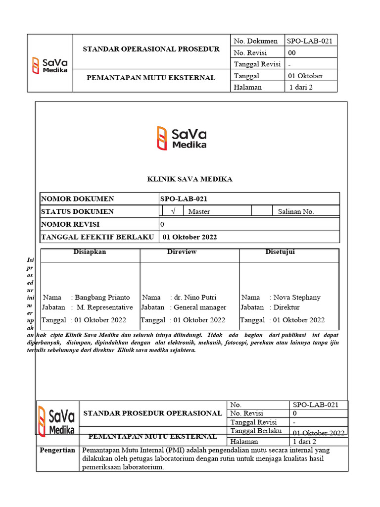 Spo-Lab-021 Pemantapan Mutu Eksternal | PDF