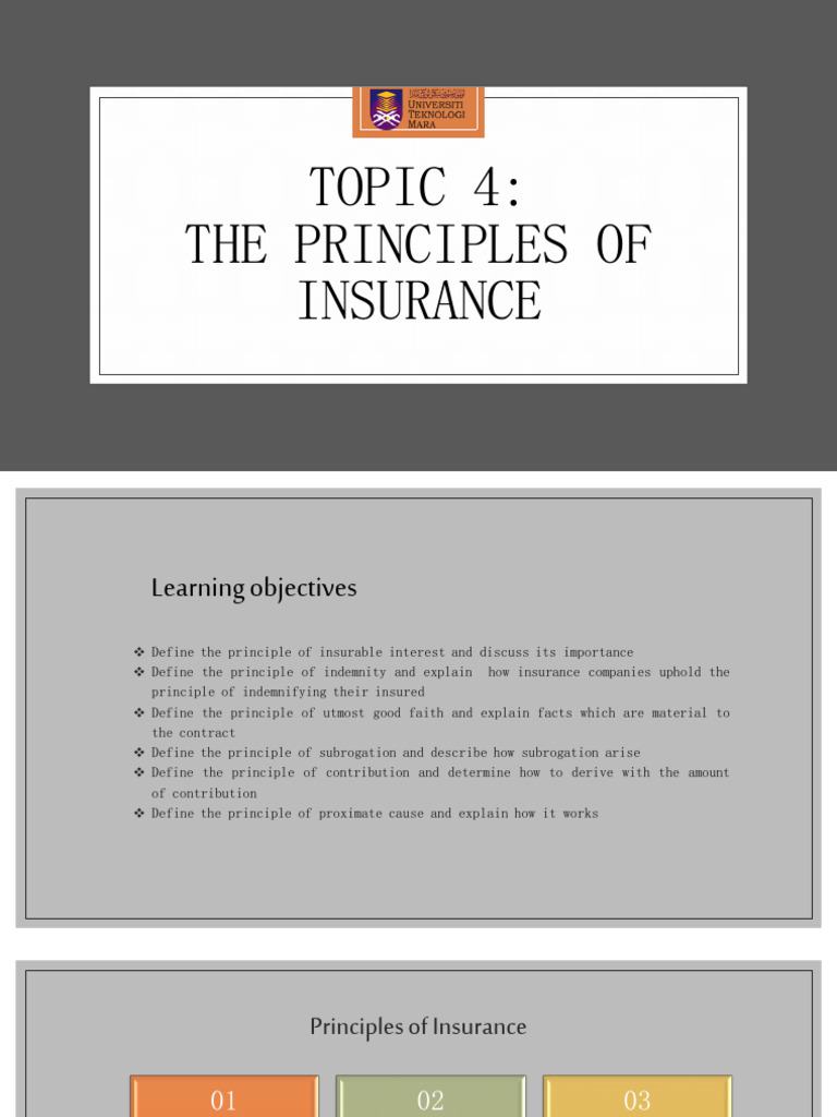 Topic 4 - The Principle of Insurance Contract | PDF | Insurance | Indemnity