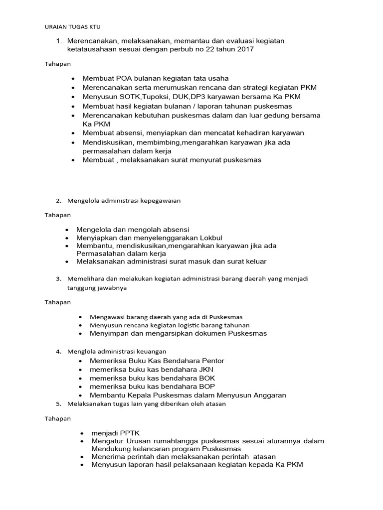 Uraian Tugas Ktu | PDF | Karier & Perkembangan | Bisnis