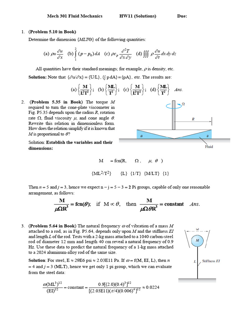 Mech301hw11 Solutions | PDF | Pump | Fluid Dynamics