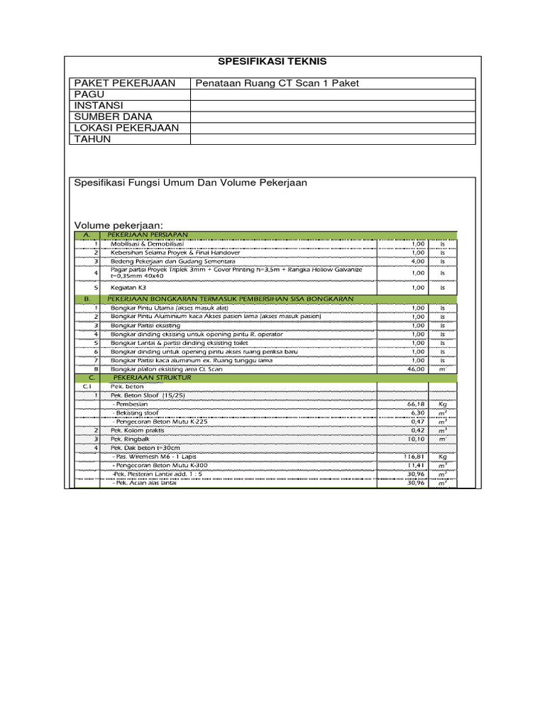 Spesifikasi Teknis - Penataan Ruang CT Scan | PDF