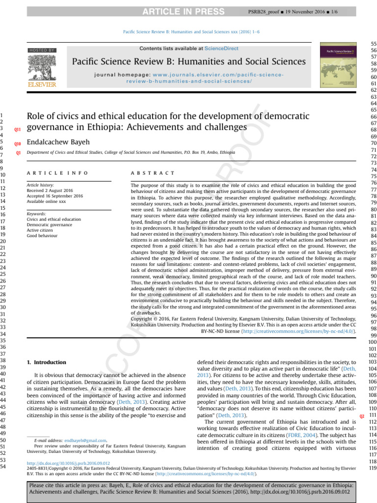 Role of Civics and Ethical Education For The Devel | PDF | Democracy ...