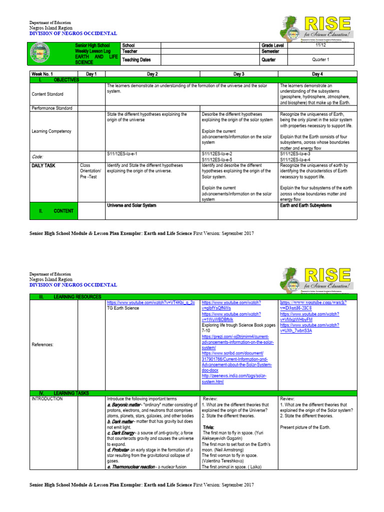 Earth and Life Science Quarter 1 Week 1-3 | PDF | Universe | Creationism