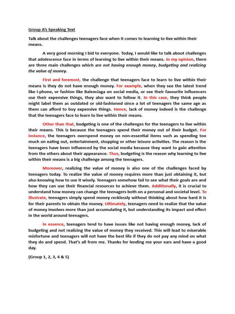 MUET Speaking Sample | PDF | Adolescence | Money