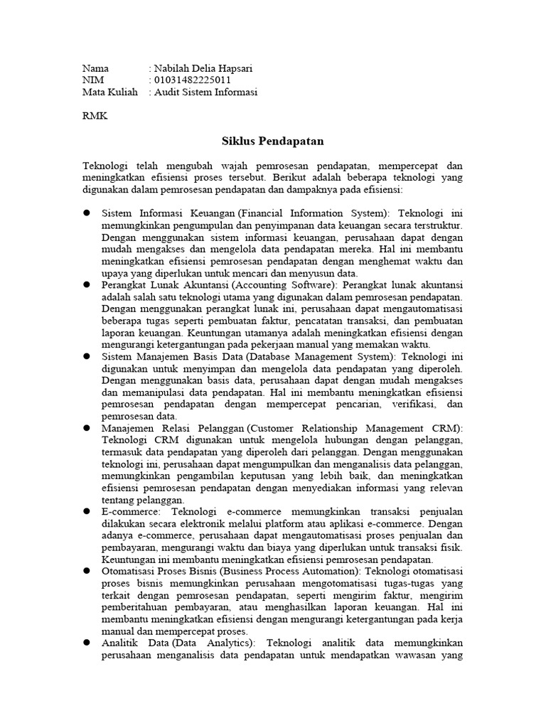 Audit Sistem Informasi - Siklus Pendapatan | PDF