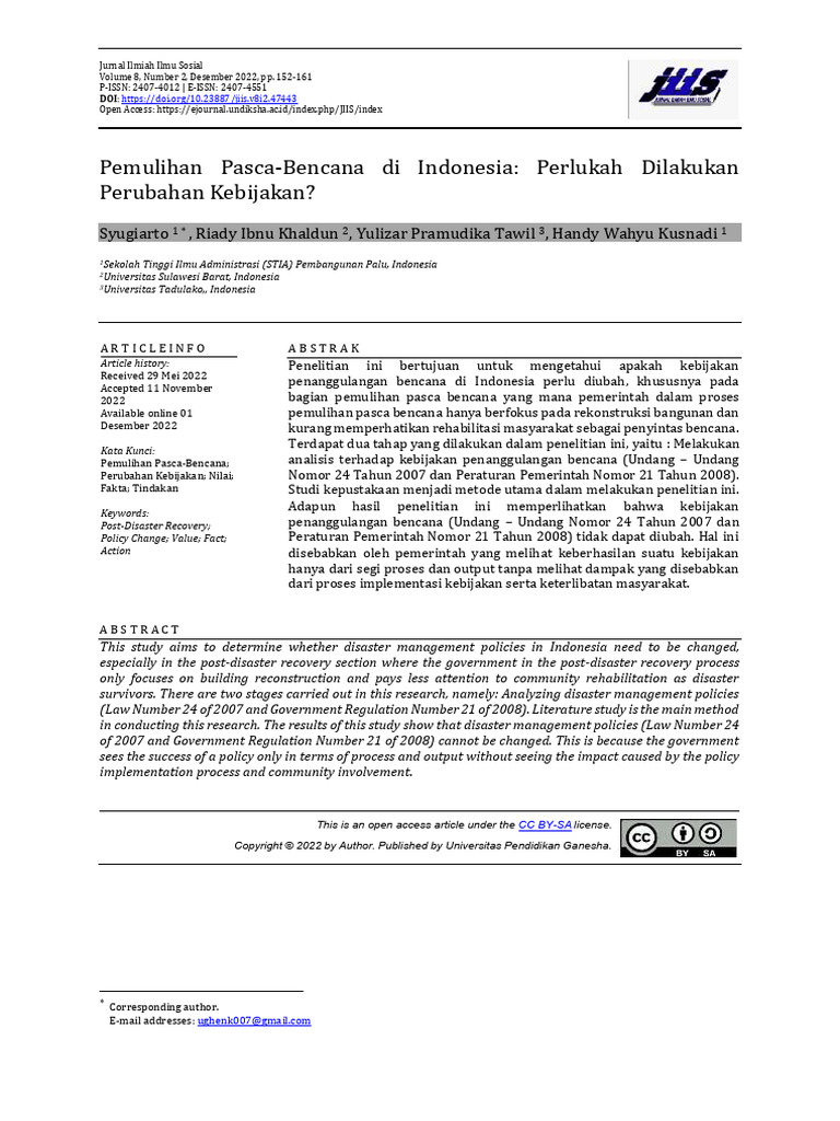 Pemulihan Pasca-Bencana di Indonesia | PDF