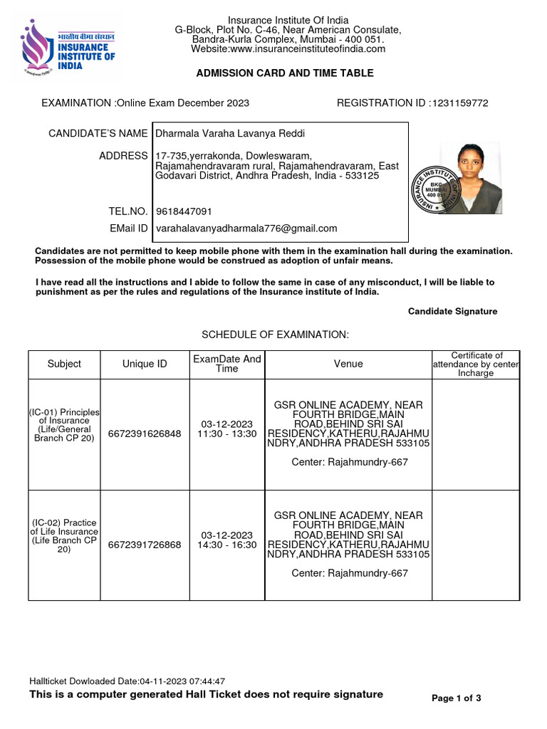 Exam Hall Ticket After Declaration | PDF | Identity Document | Government