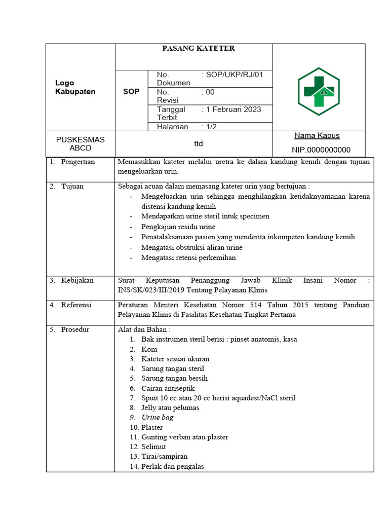 SOP Pasang Kateter | PDF