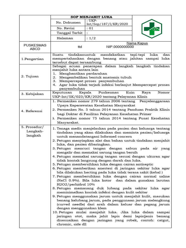 SOP Menjahit Luka untuk Tenaga Medis | PDF