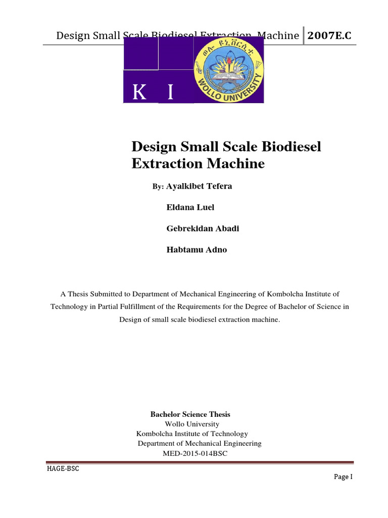 Design Small Scale Biodiesel Extraction Machine | PDF | Energy ... Design Small Scale Biodiesel Extraction Machine | PDF | Energy ...