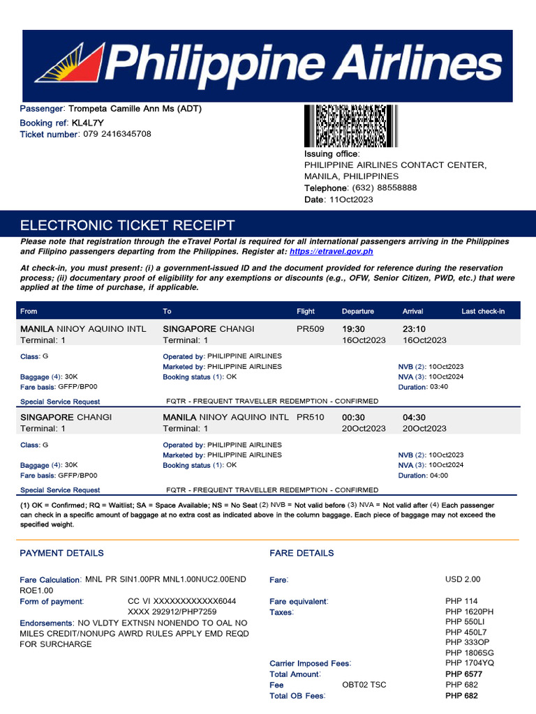 Philippine Airlines E-Ticket Info | PDF | Airlines