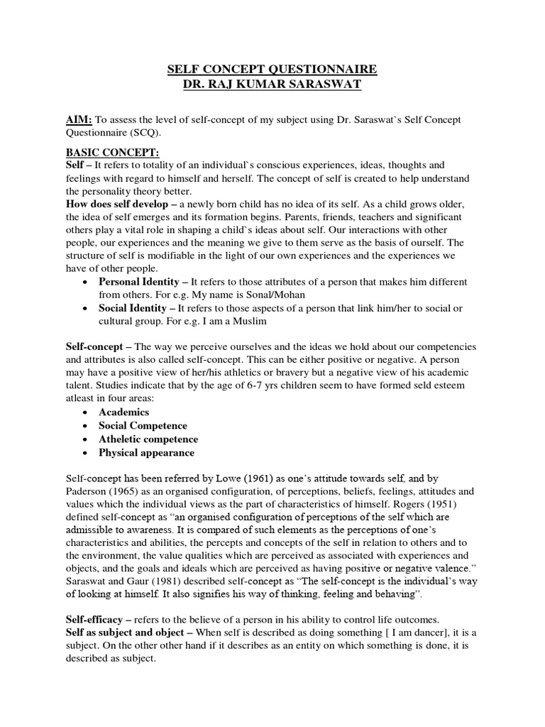 SCQ Report | PDF | Self Concept | Experience