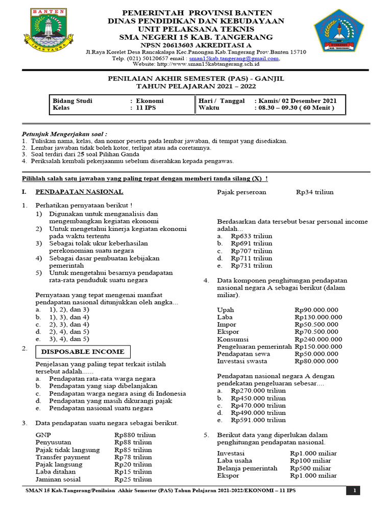 Soal PAS Ekonomi 11 IPS - 2021 - 2022 | PDF | Bisnis | Pengelolaan Keuangan & Uang