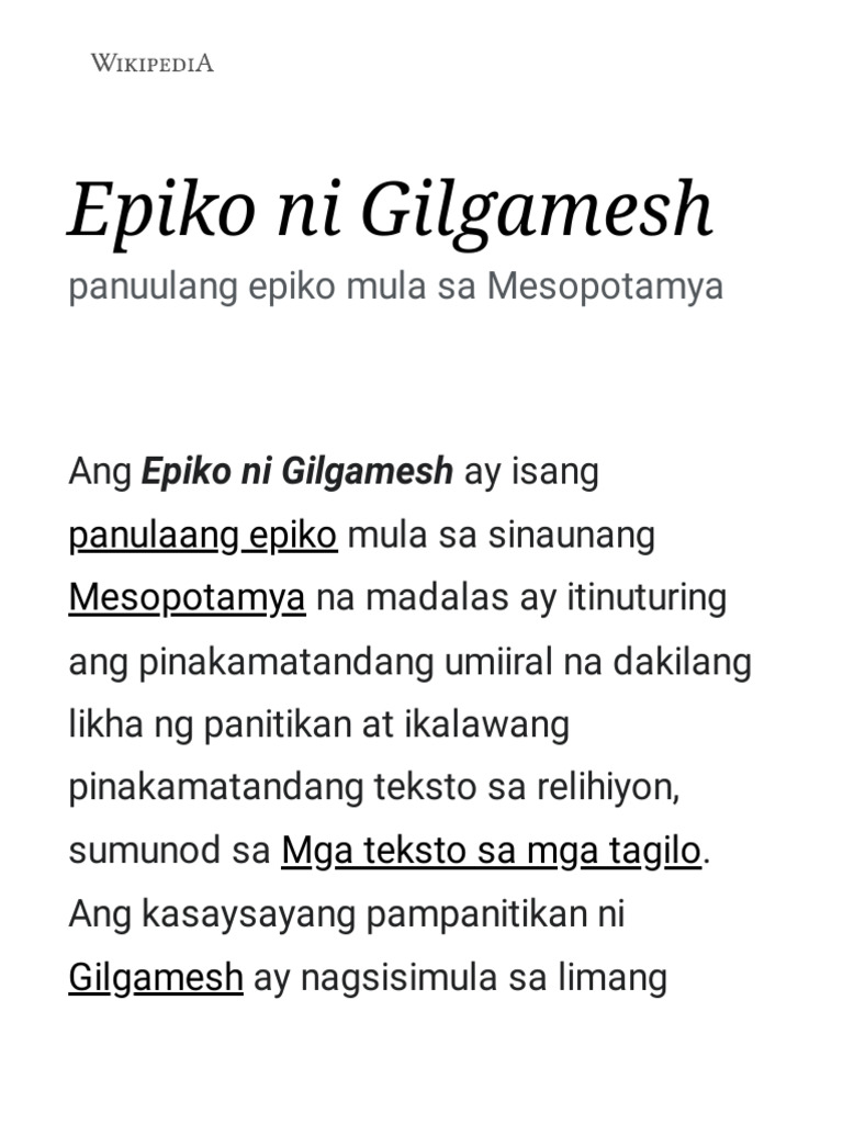 Epiko Ni Gilgamesh - Wikipedia, Ang Malayang Ensiklopedya | PDF