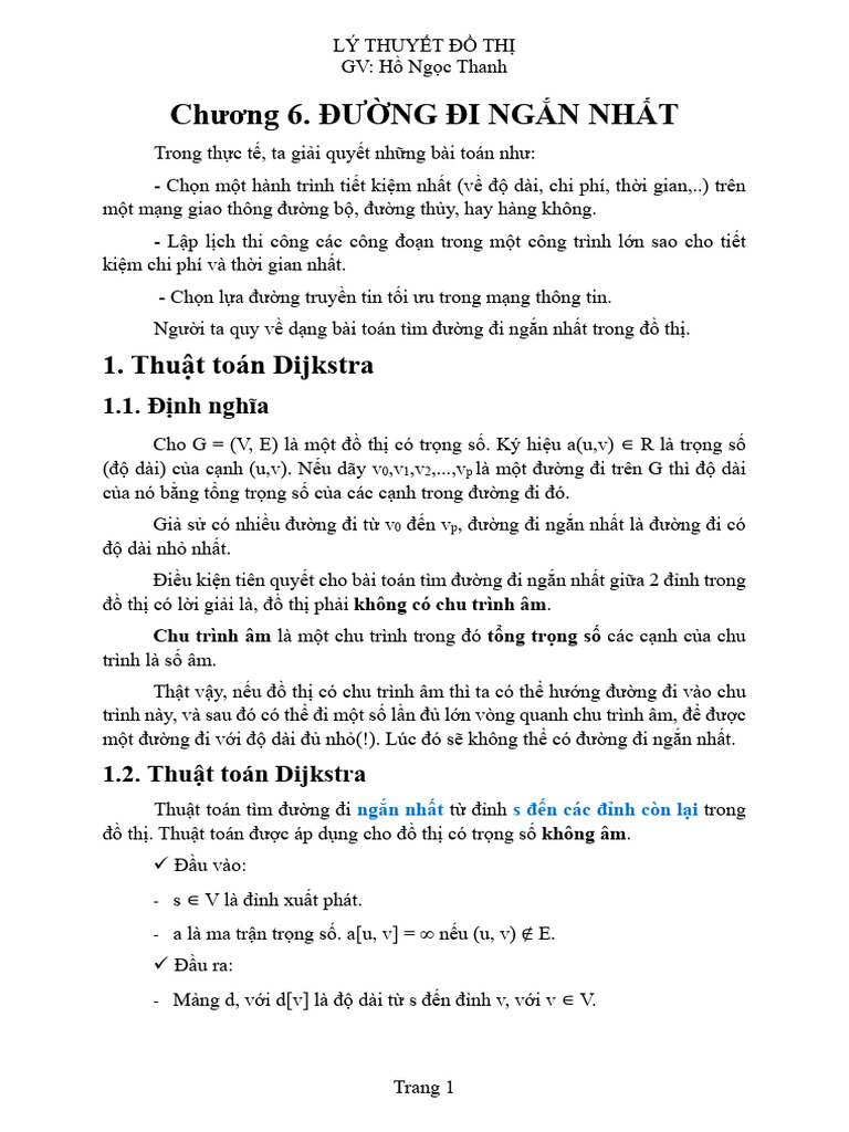 LTDT - 6 - Đường đi ngắn nhất - HVHK - Thanh - 2023 | PDF