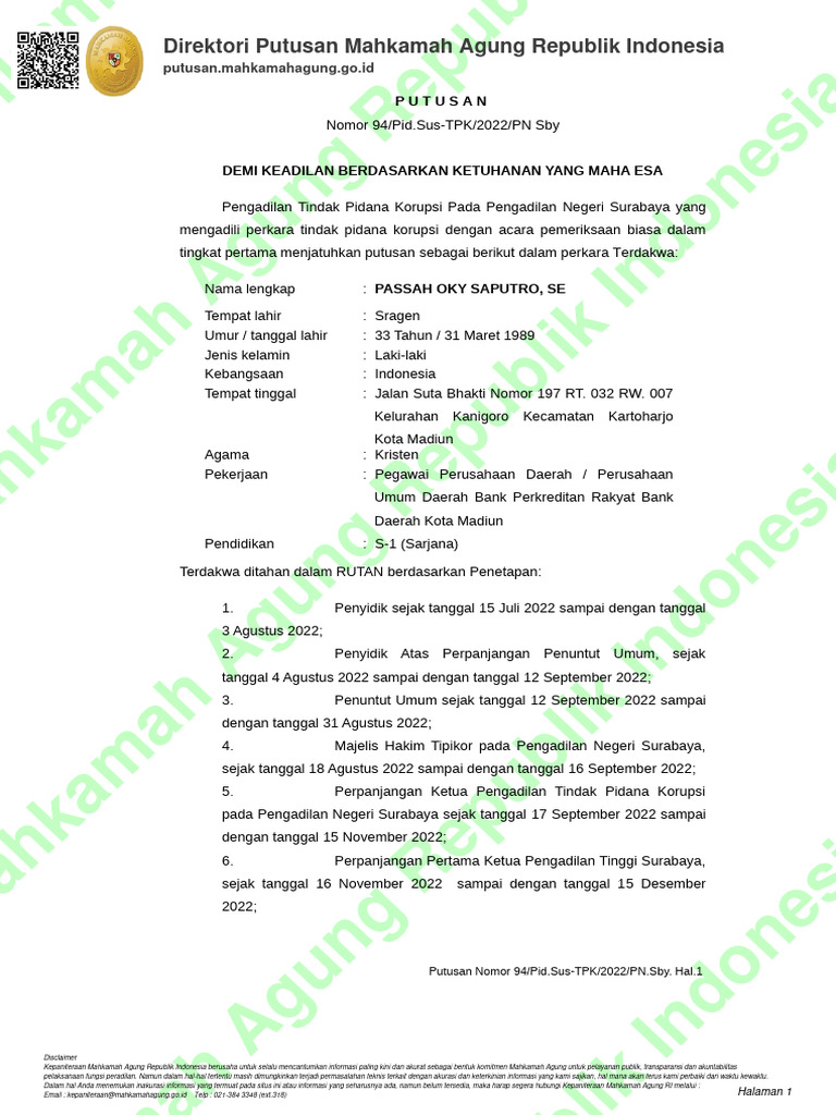 Putusan Korupsi PASSAH OKY SAPUTRO | PDF