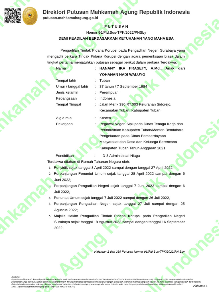 Putusan 96 Pid - Sus-Tpk 2022 PN Sby 20221221082421 | PDF