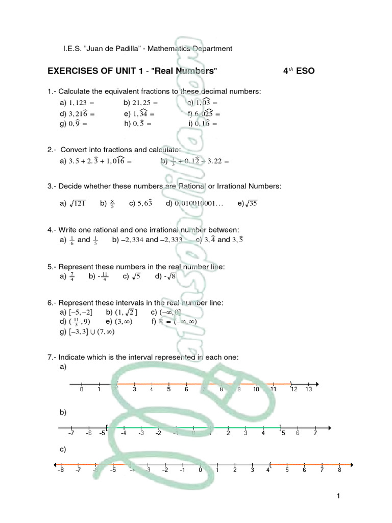 Exercises Unit1 4º | PDF | Numbers | Rational Number
