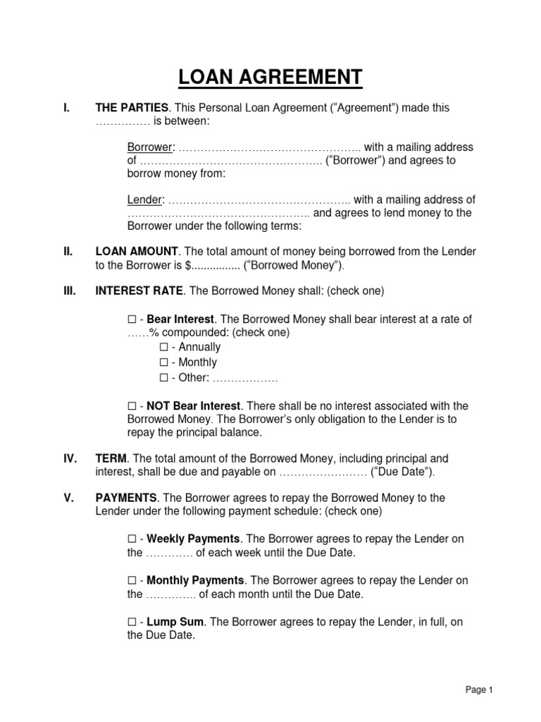 Personal Loan Agreement Pdf Interest Loans