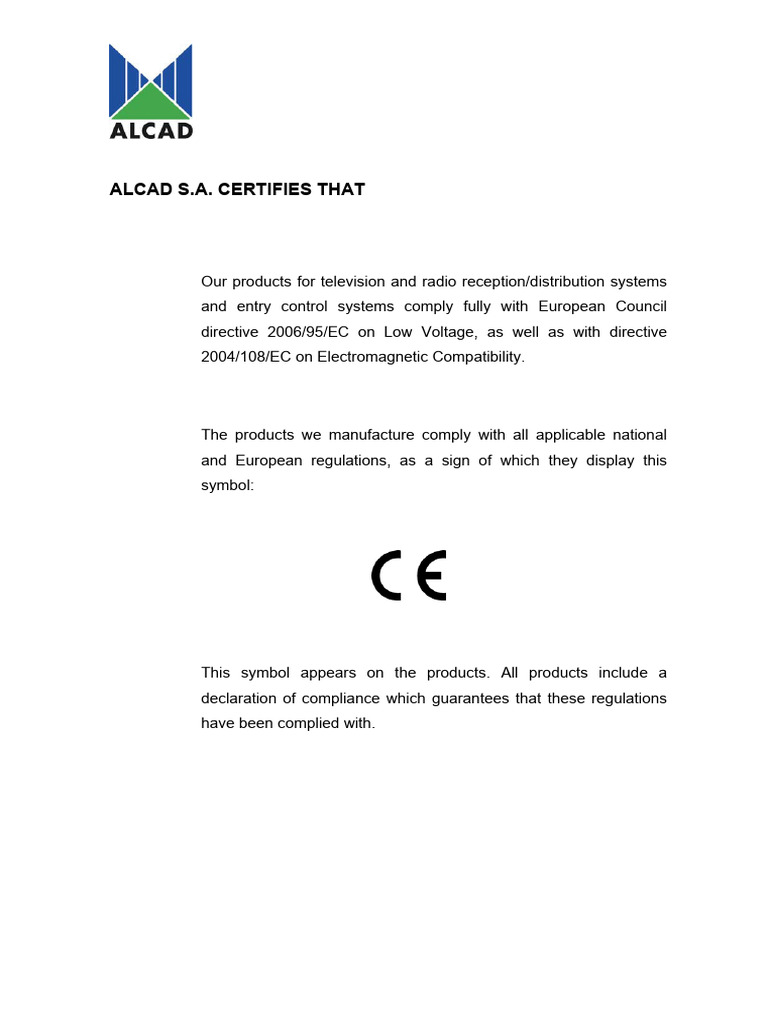 CE Certificate (ALCAD) | PDF
