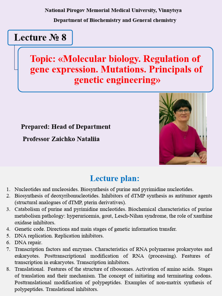 Lecture 08 Molecular Biology Regulation Of Gene Expression Mutations Principals Of Genetic