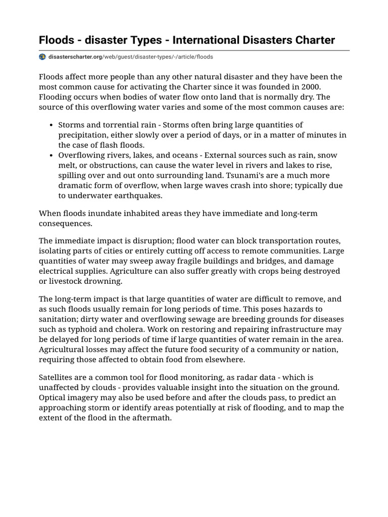 Floods - Disaster Types - International Disasters Charter | PDF