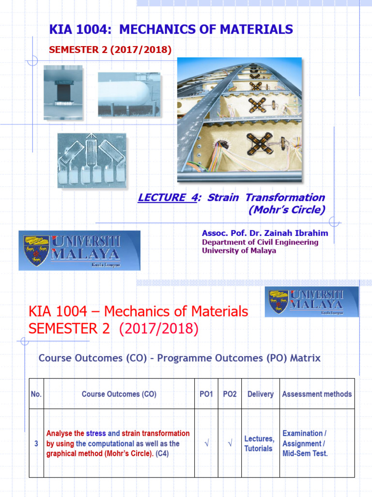 KIA 1004 LECTURE 4 Plane Strain Transformation (Mohr Circle) (CO3) Sem2 2017-2018 | PDF ...