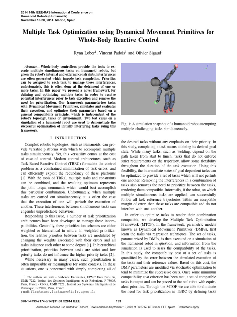 (2014) Multiple Task Optimization Using Dynamical Movement Primitives For Whole-Body Reactive ...