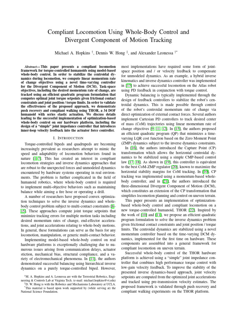 Compliant Locomotion with DCM Tracking | PDF | Force | Torque