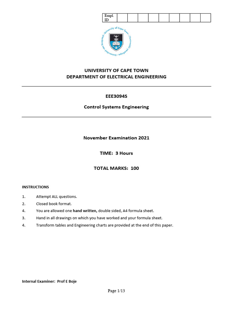 EEE3094S Exam Nov 2021 | PDF | Applied Mathematics | Mathematics