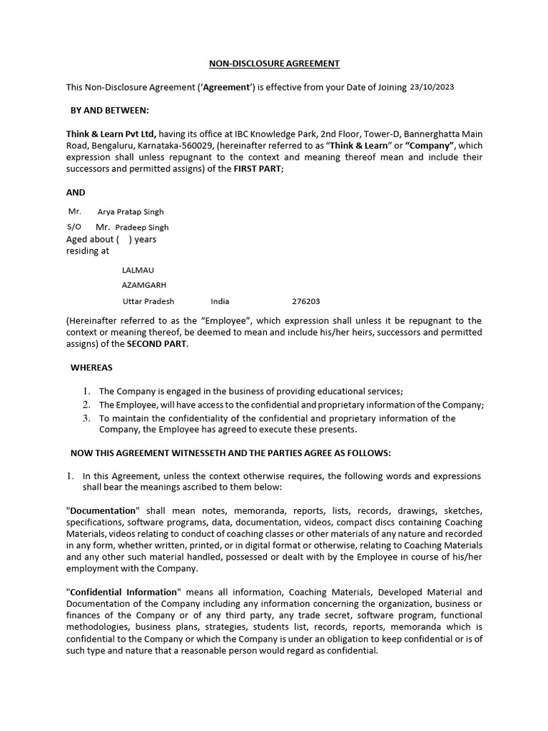 Onboarding NDA Form | PDF | Private Law | Business