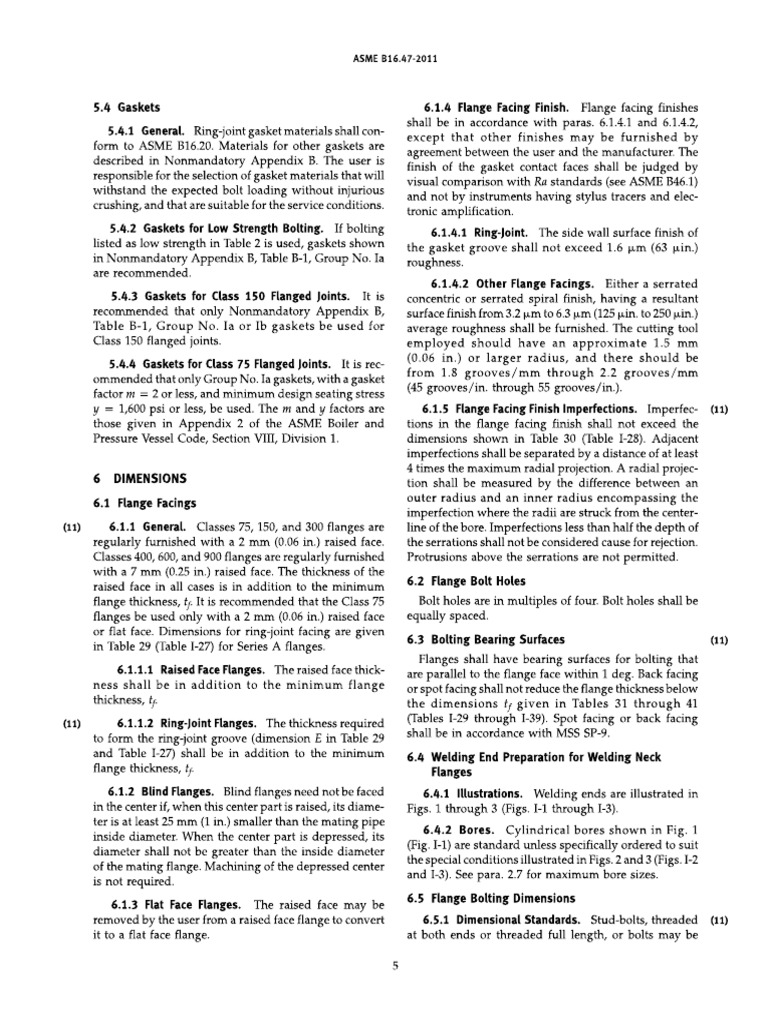 ASME B16.47-2011 Large Diameter Steel Flanges para 6.1.5 PDF | PDF