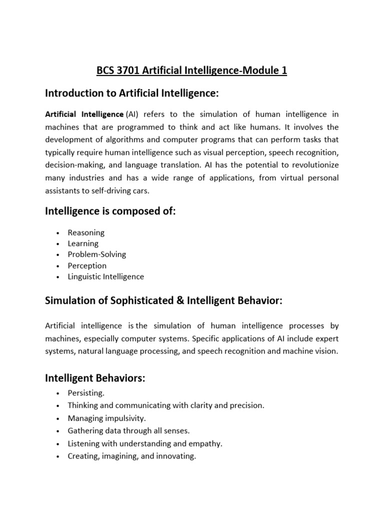 BCS 3701 - Artificial Intelligence | PDF | Artificial Intelligence | Intelligence (AI) & Semantics