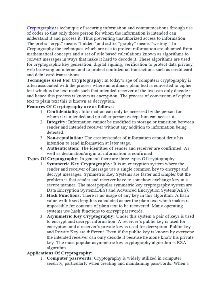 Cryptography Module 1 Notes Pdf Cryptography Key Cryptography