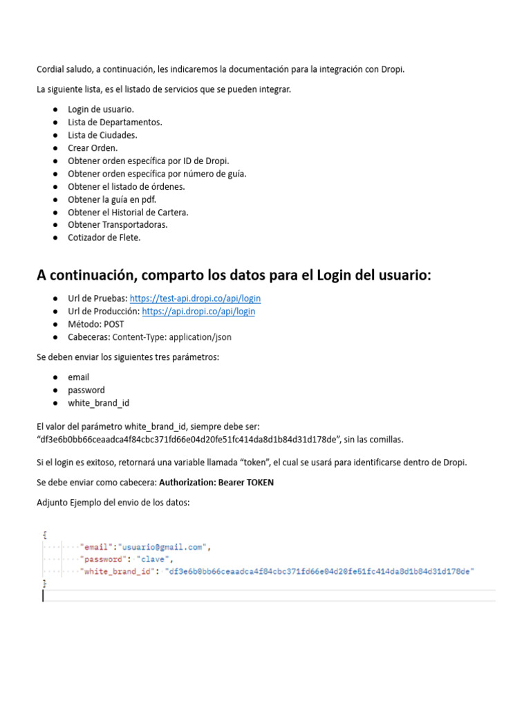 Documentacion de Dropi.docx (7) | PDF | Contraseña | Json